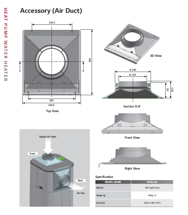 LG THERMA V air duct connection kit for WH2xS | 703560